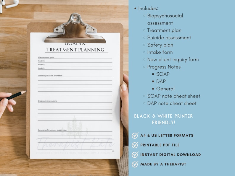 Therapy Forms, Biopsychosocial Assessment, Treatment Plan, Progress ...