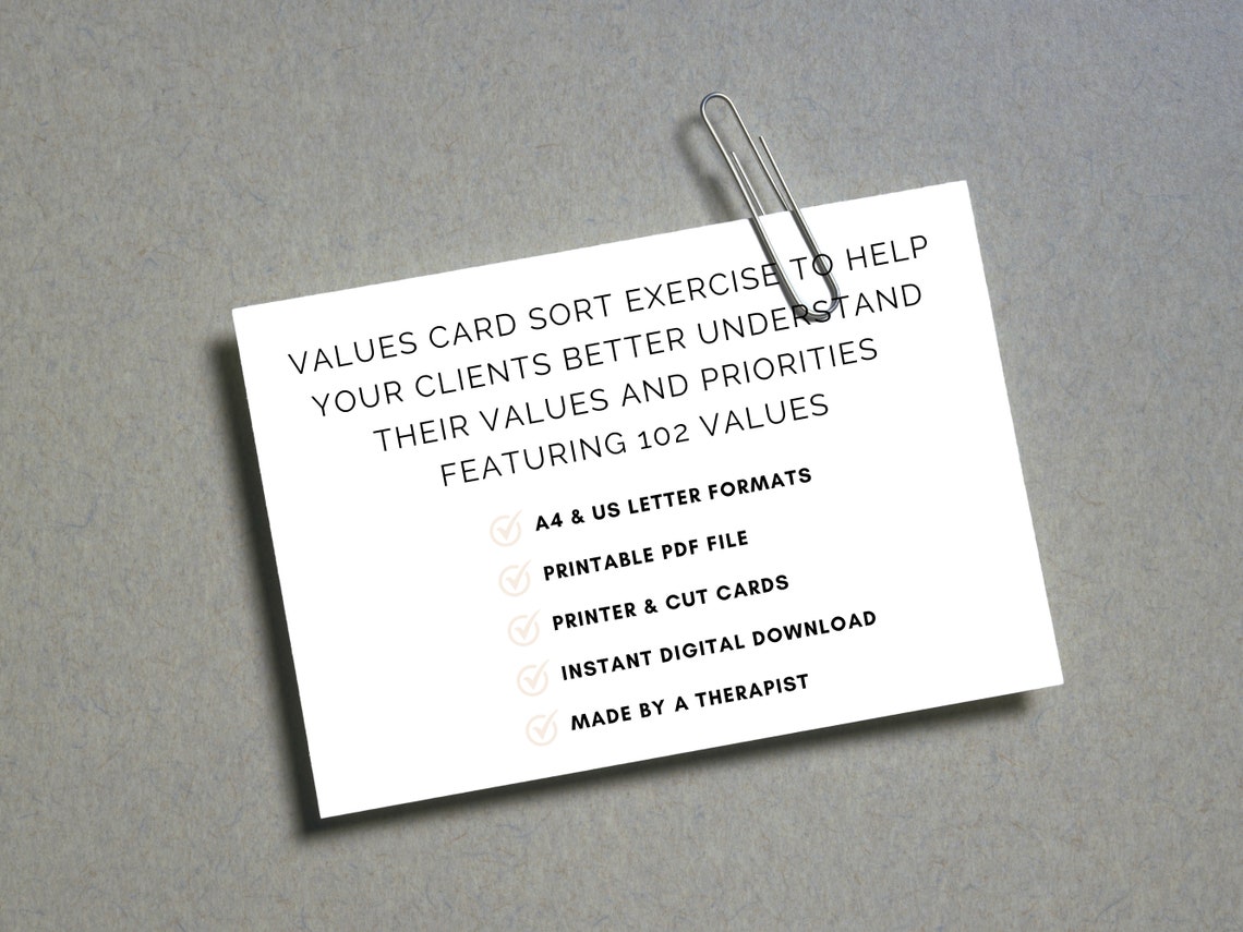 Values Card Sort, Values Clarification Exercise, Values Card Deck ...