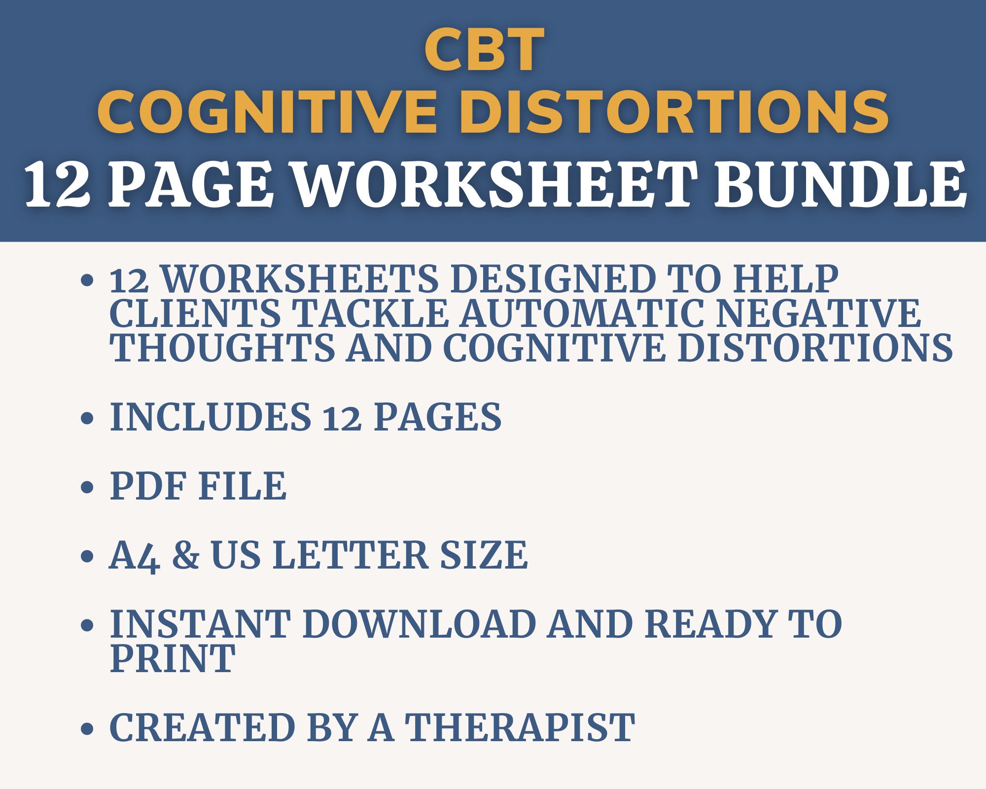 Cognitive Distortions Worksheets, CBT Worksheets, Therapy Worksheets ...