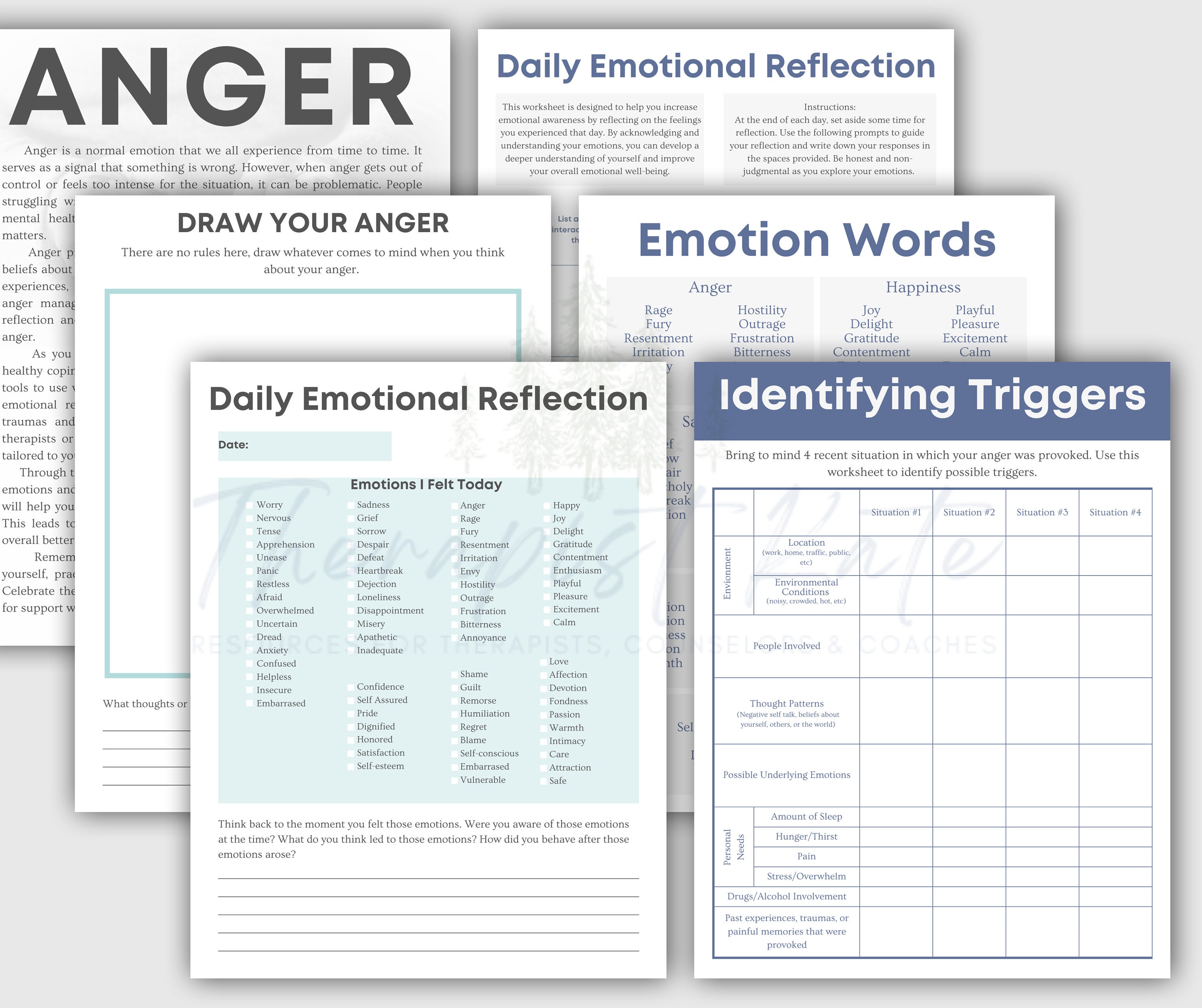 Anger Management Therapy Worksheets for Counselors, Social Workers ...
