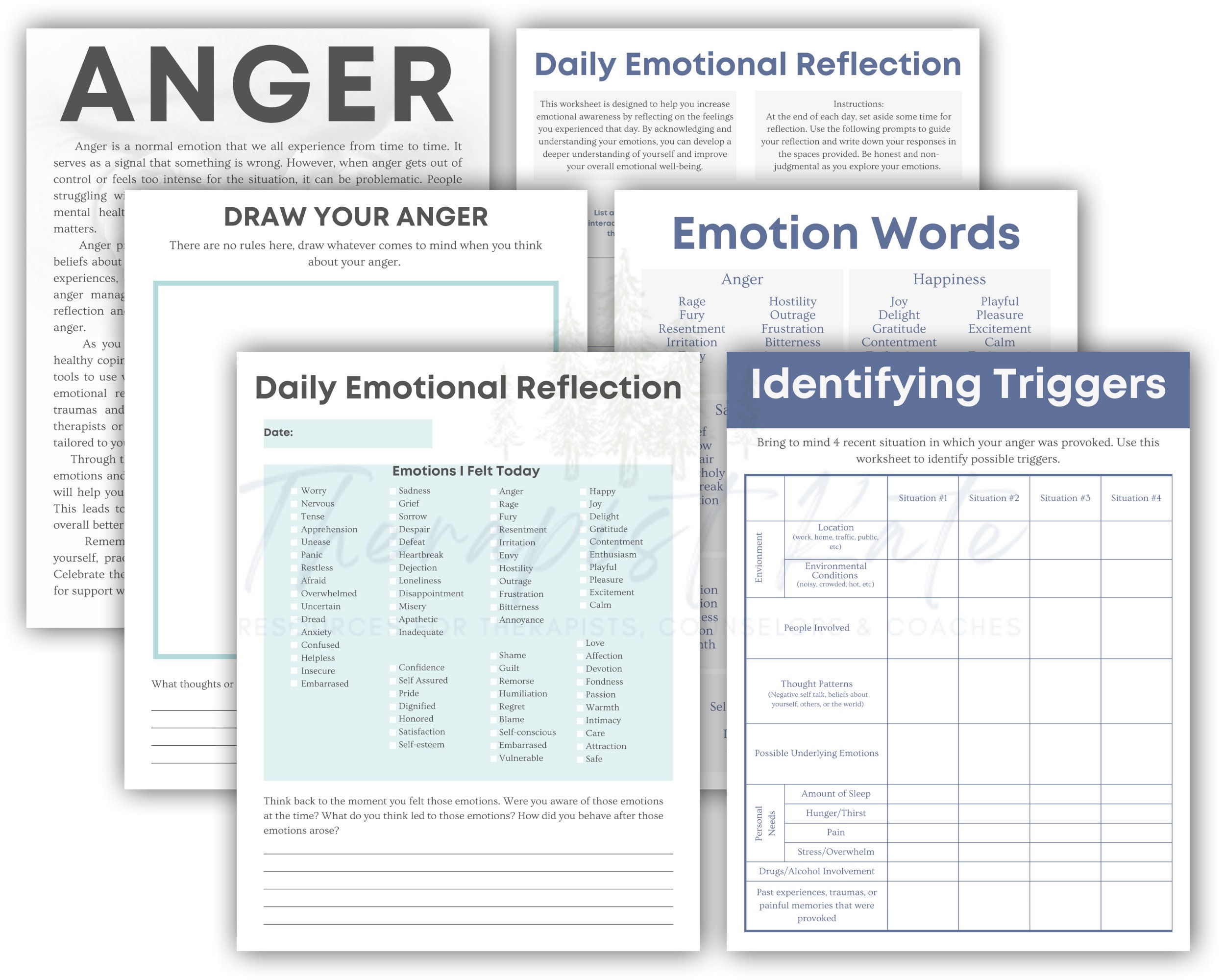 Anger Management Therapy Worksheets for Counselors, Social Workers ...