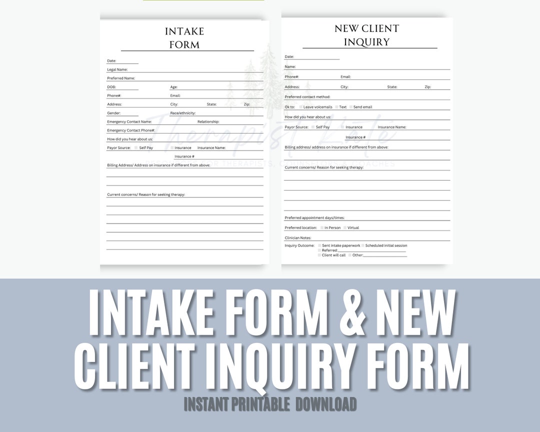 Therapy Intake Forms, New Client Forms, Private Practice Forms, Therapy ...