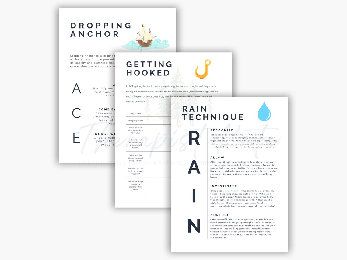 ACT Technique Worksheets: Therapy Skills Printouts (PDF) - Etsy