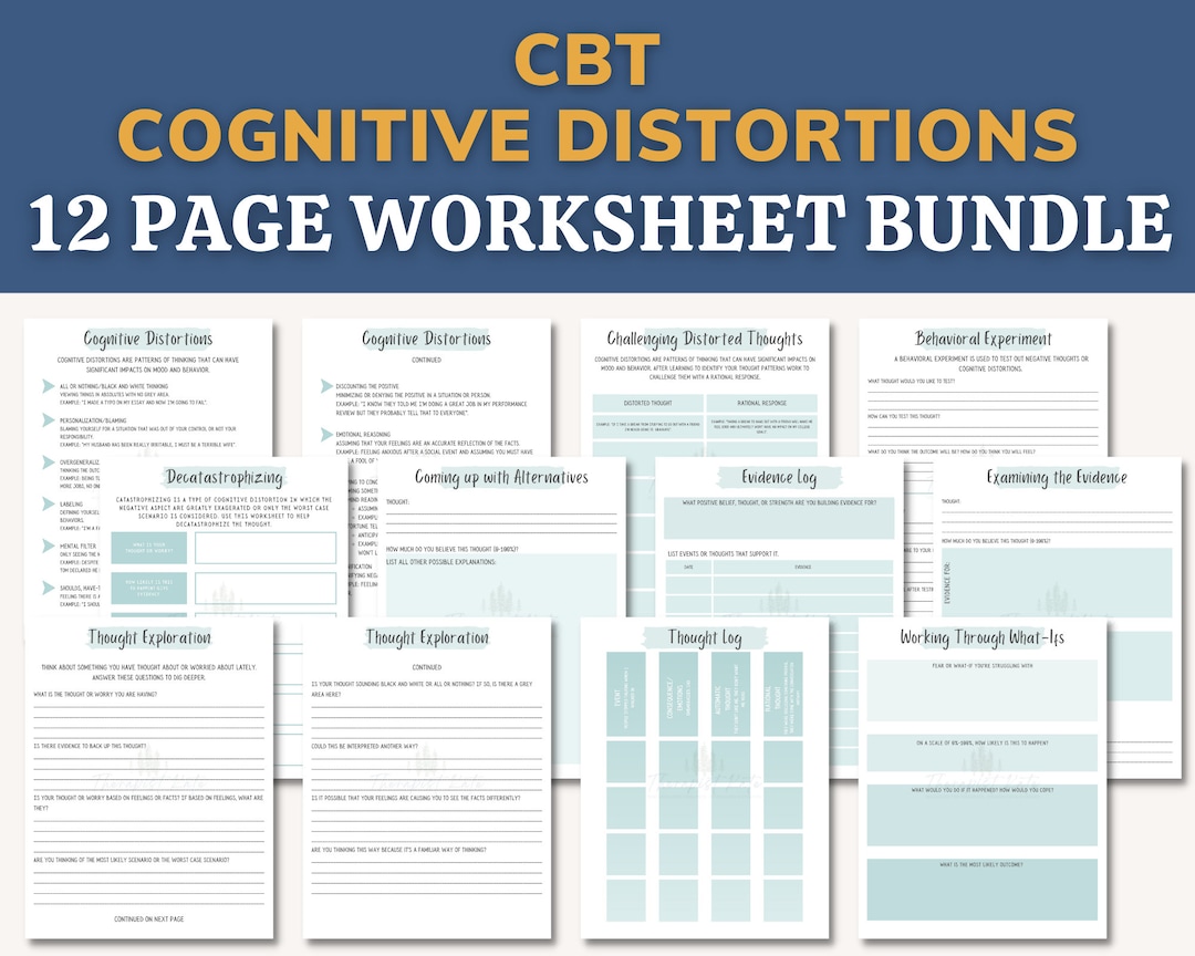 Cognitive Distortions Worksheets, CBT Worksheets, Therapy Worksheets ...