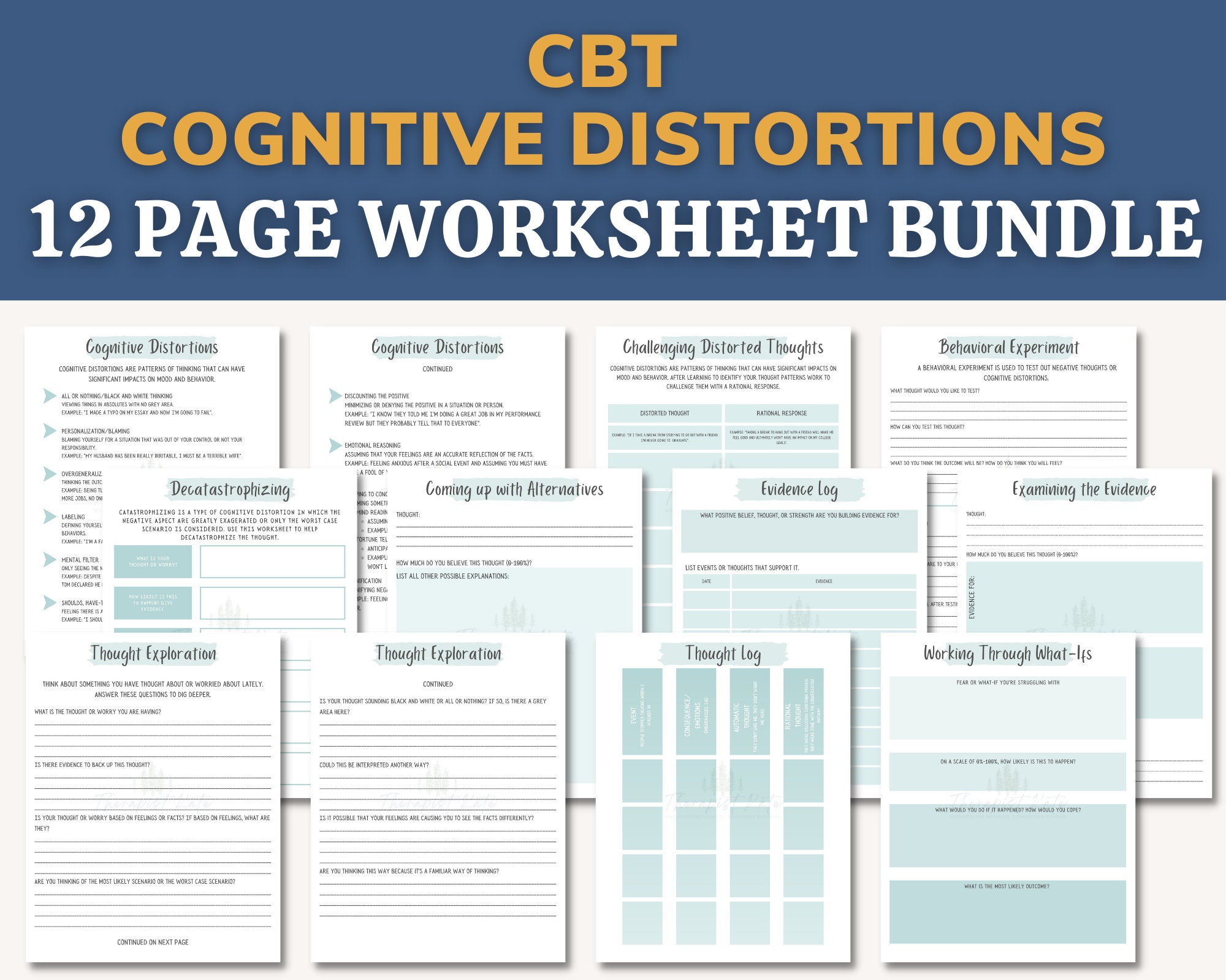 Cognitive Distortions Worksheets, CBT Worksheets, Therapy Worksheets ...