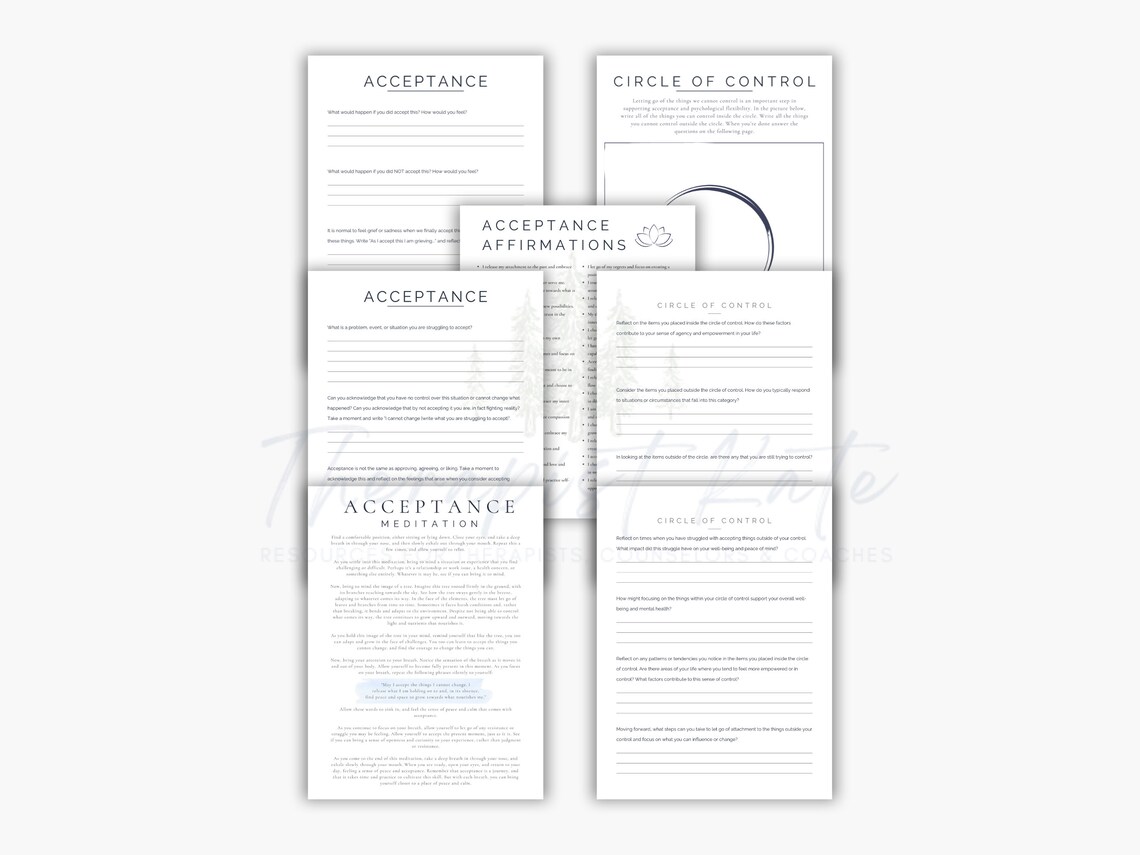 Acceptance Worksheets, ACT Worksheets, Acceptance and Commitment ...