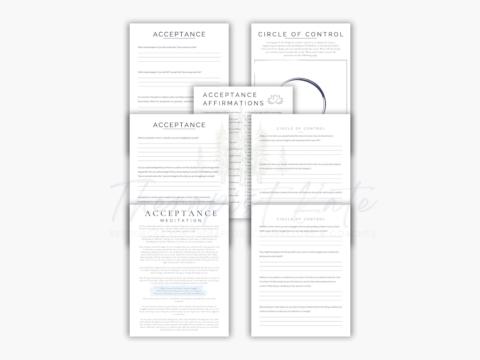 Acceptance Worksheets, ACT Worksheets, Acceptance and Commitment ...
