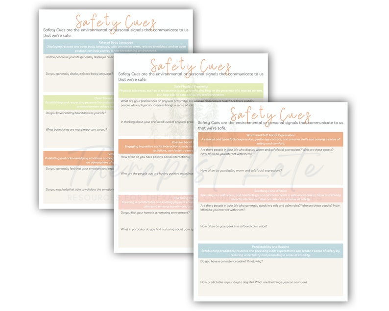 Safety Signals Therapy Worksheets for Somatic, Nervous System, Anxiety ...