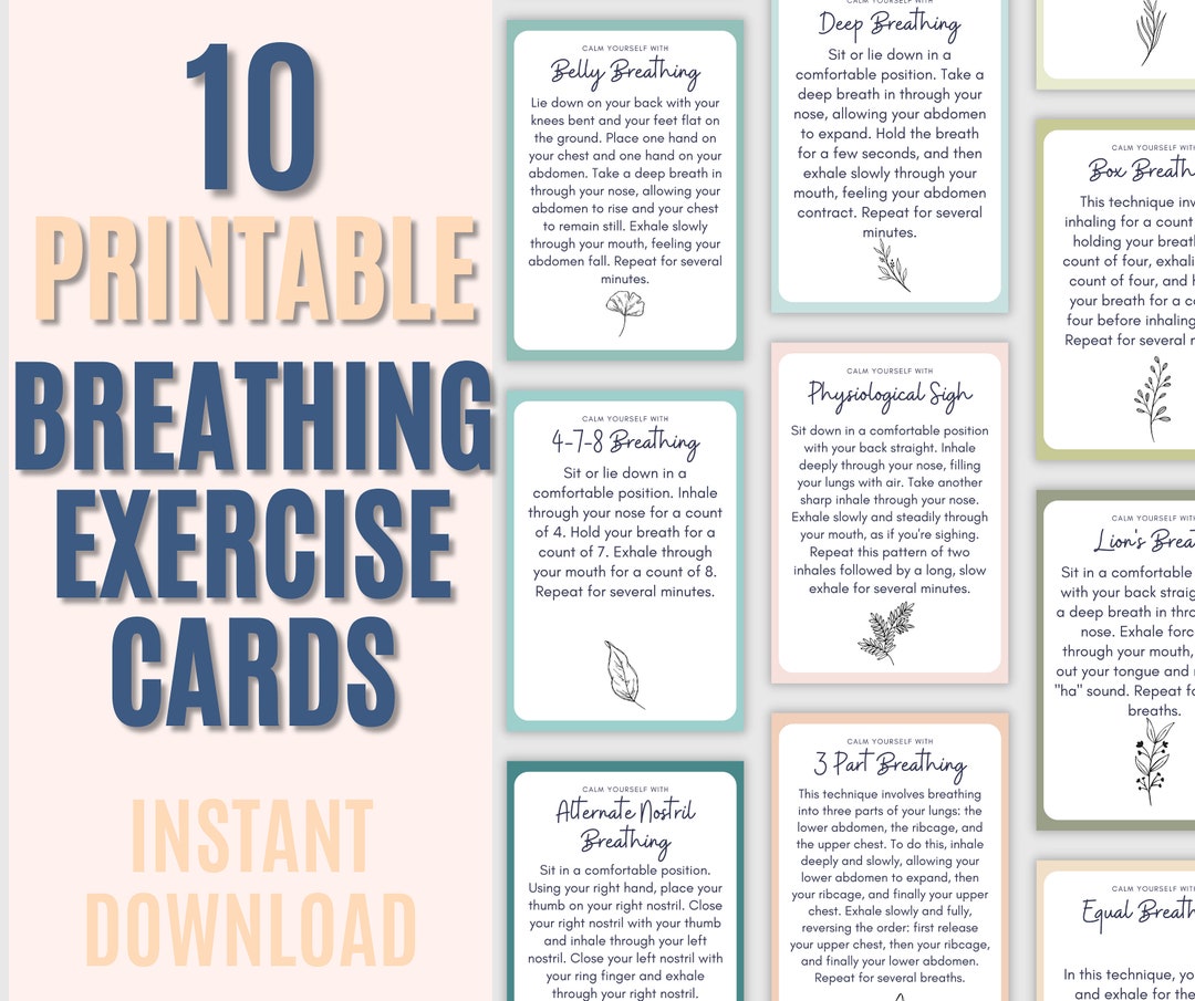 Breathing Exercise Cards, Breathwork, Therapy Worksheets, Social Work ...
