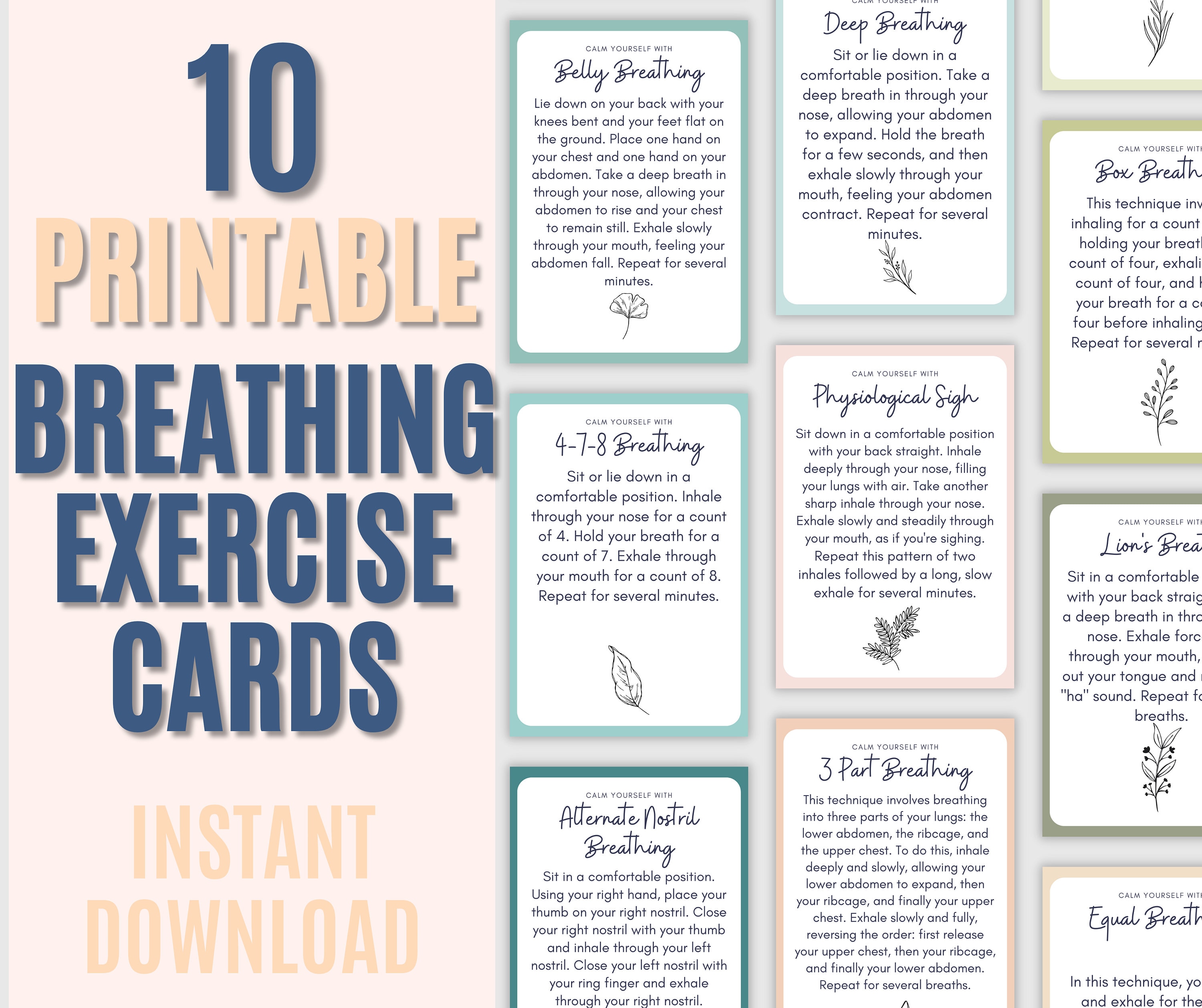 Breathing Exercise Cards, Breathwork, Therapy Worksheets, Social Work ...