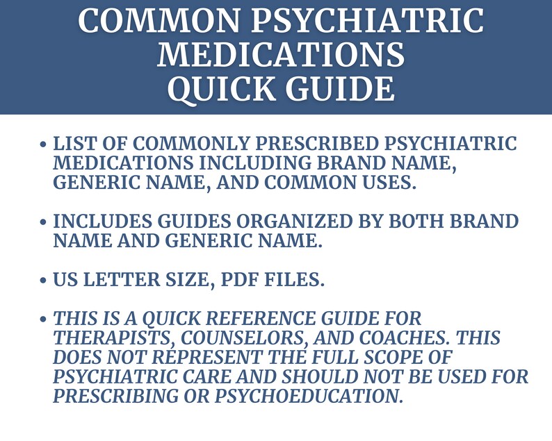 Psychiatric Medications Quick Reference Guide for Therapists (PDF) - Etsy