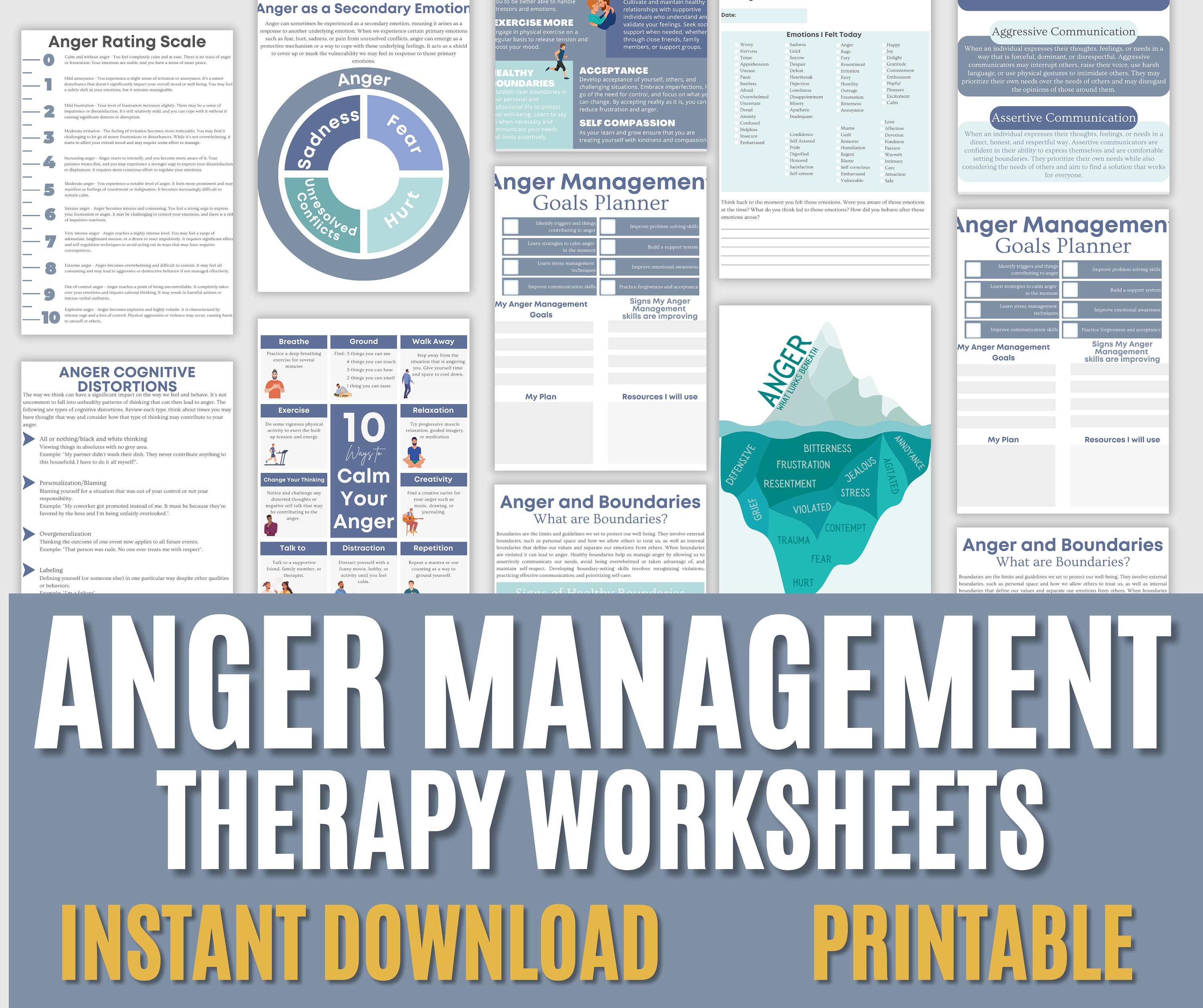 Anger Management Therapy Worksheets for Counselors, Social Workers ...