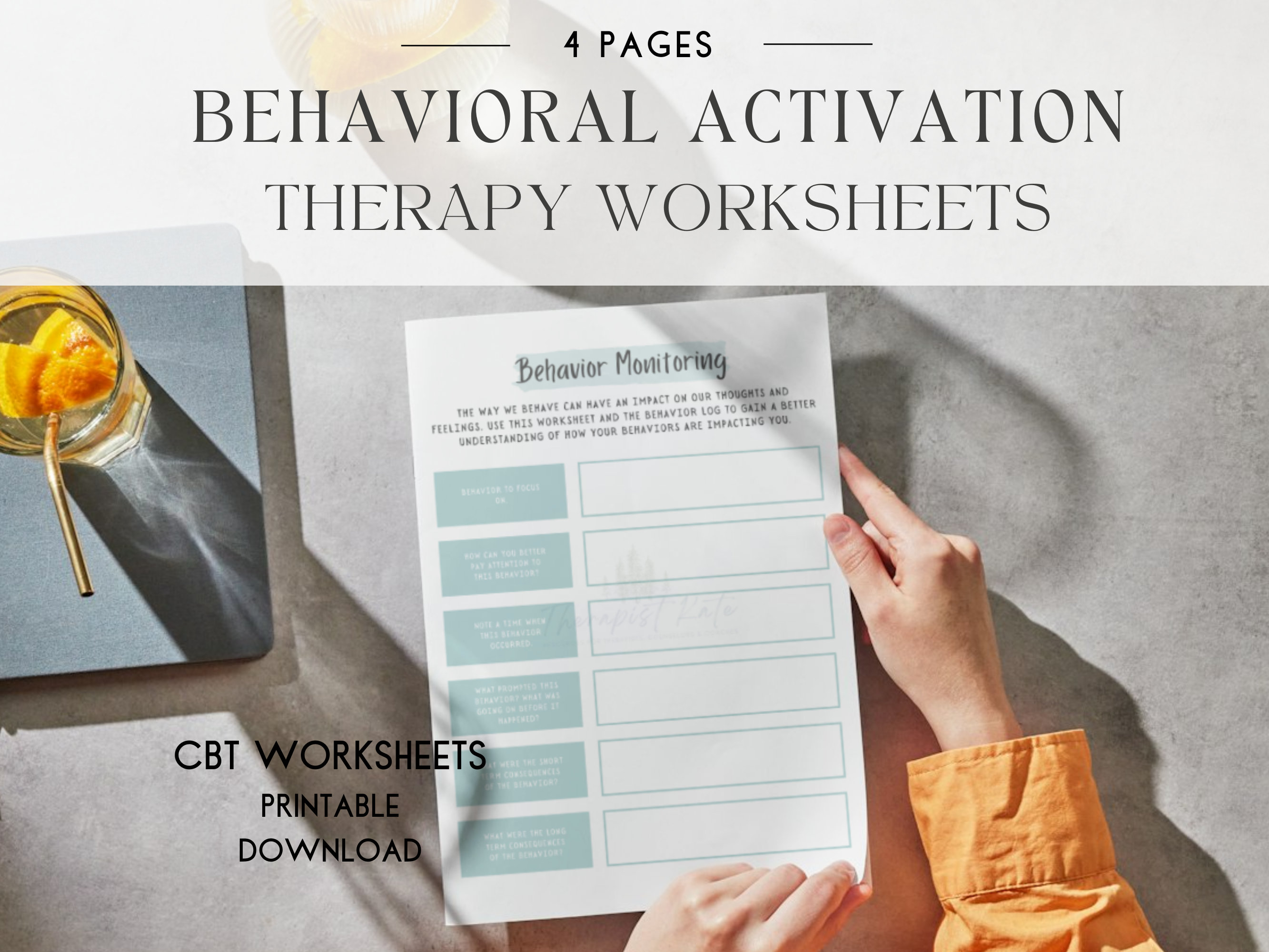 CBT Behavioral Activation Worksheets, CBT Worksheets, Mood Tracker ...