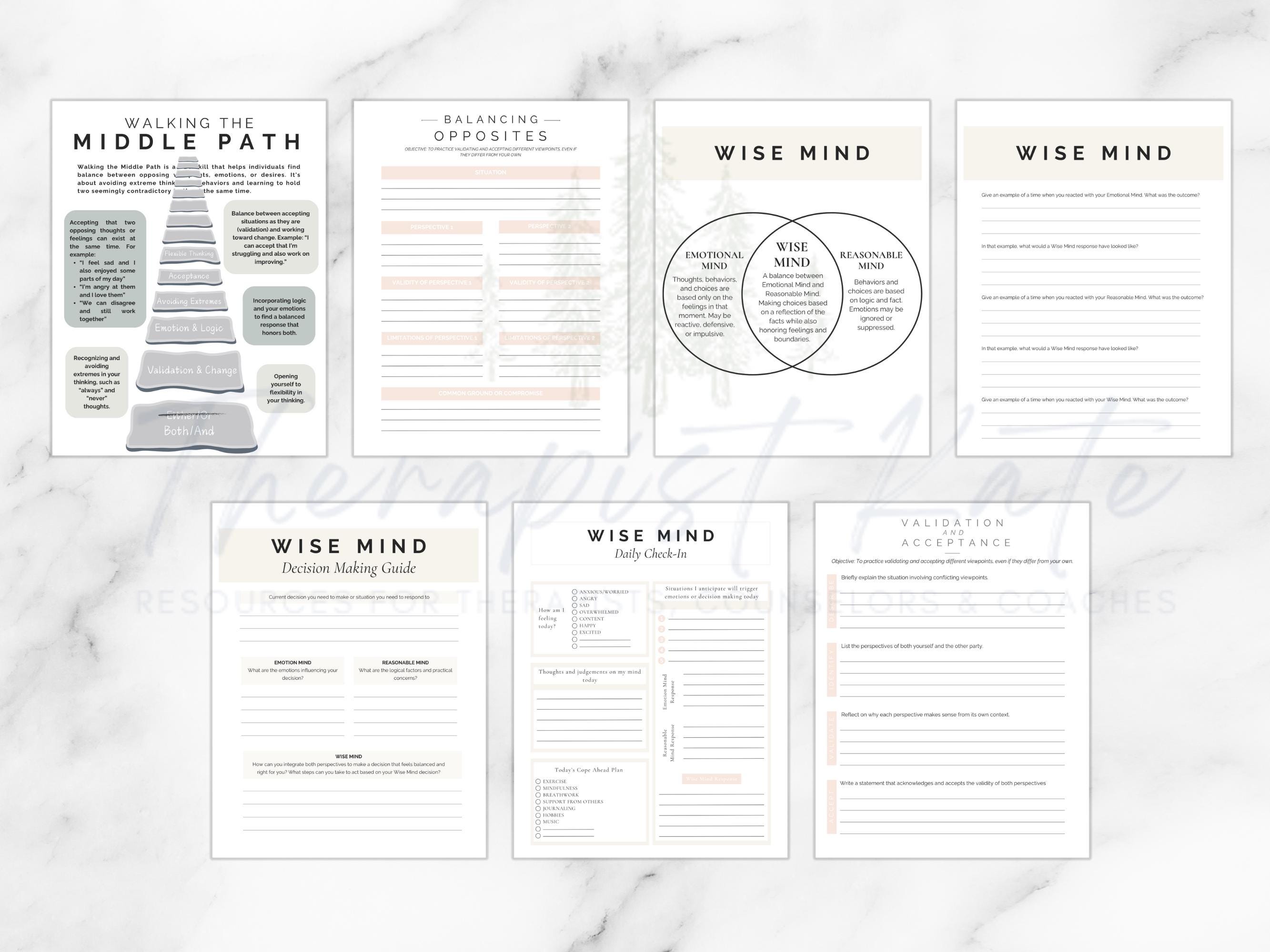 DBT Wise Mind & Dialectics Worksheets: Therapy Aides (printable PDF) - Etsy