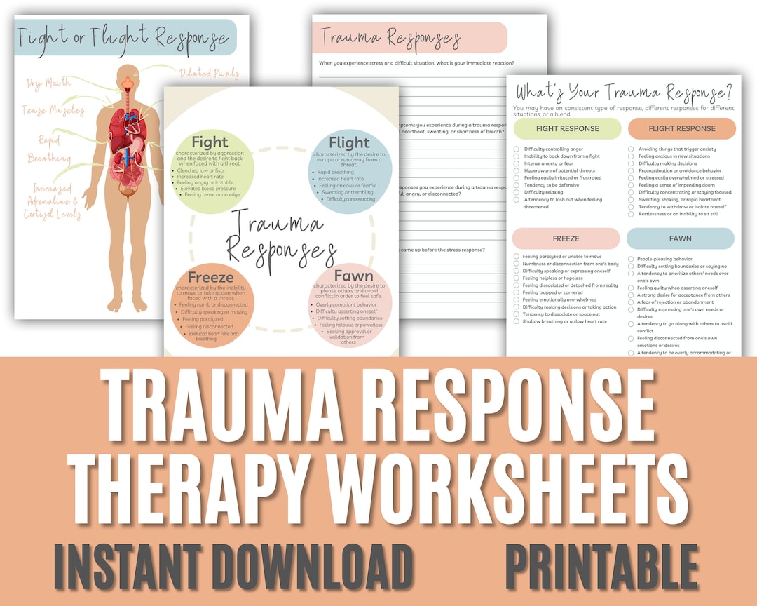 Trauma Responses Therapy Worksheets for Counselors, Social Workers ...