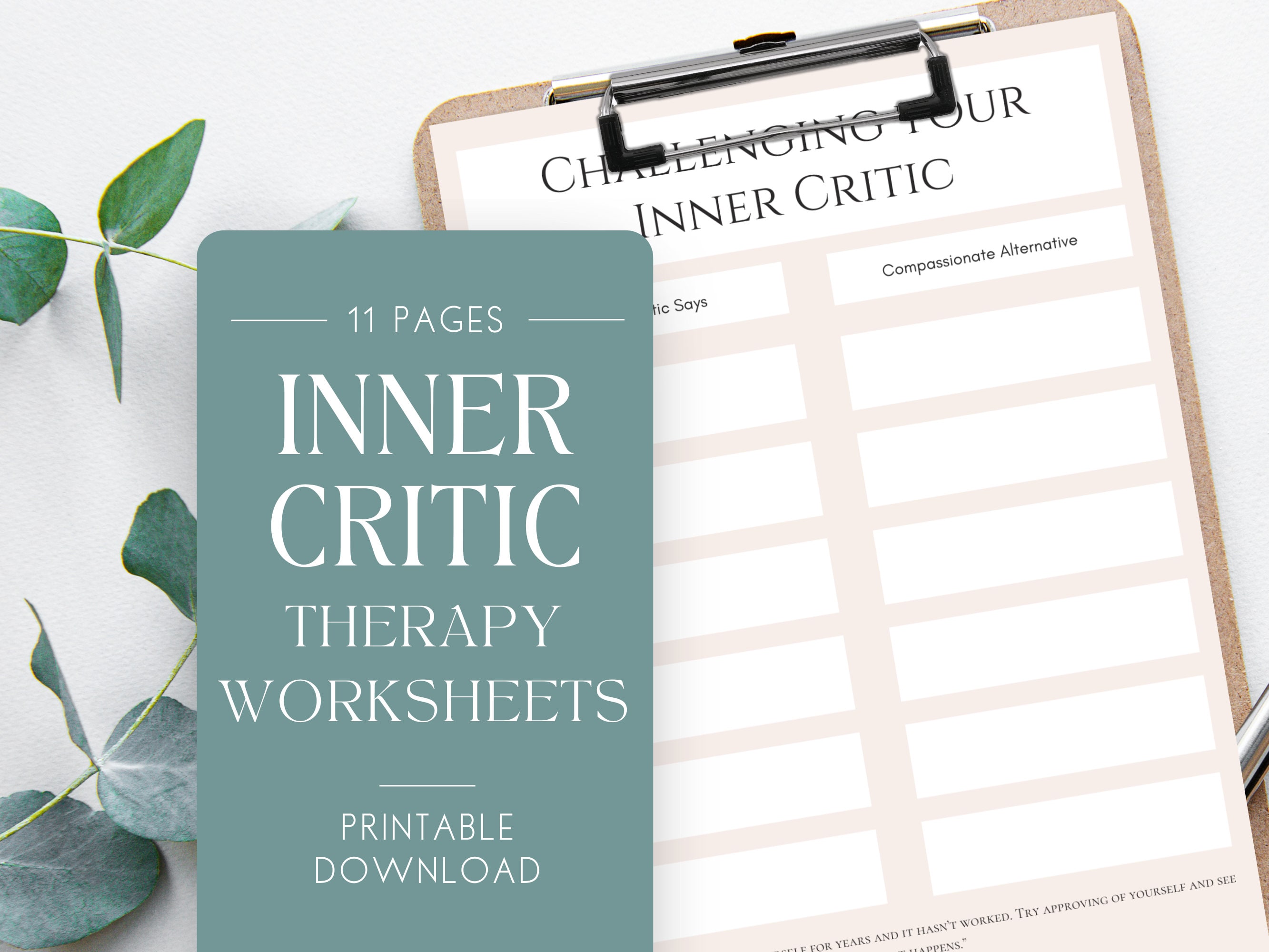 Inner Critic Therapy Worksheets: Self-esteem & Compassion (PDF) - Etsy