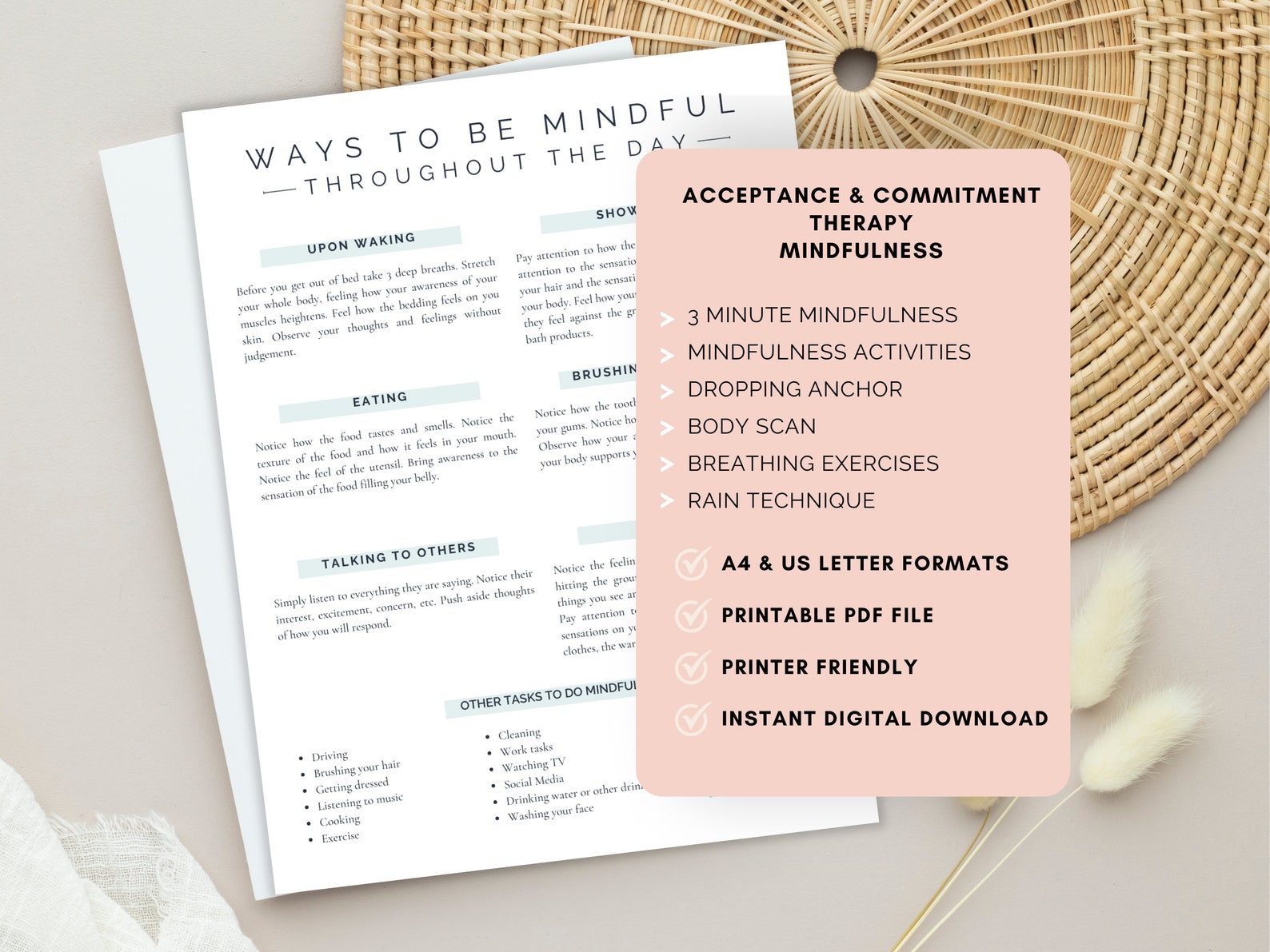 ACT Mindfulness Worksheets, Acceptance and Commitment Therapy ...