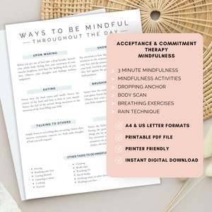 ACT Mindfulness Worksheets, Acceptance and Commitment Therapy ...