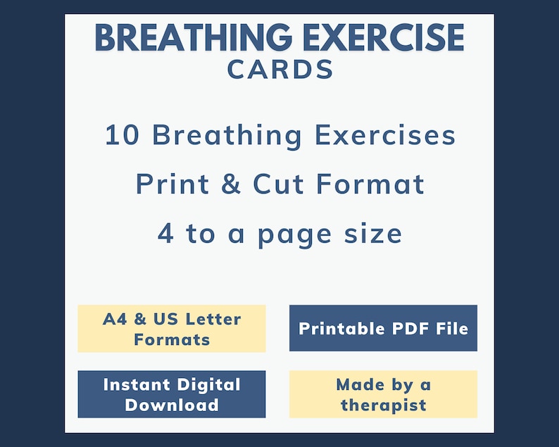 Breathing Exercise Cards, Breathwork, Therapy Worksheets, Social Work ...