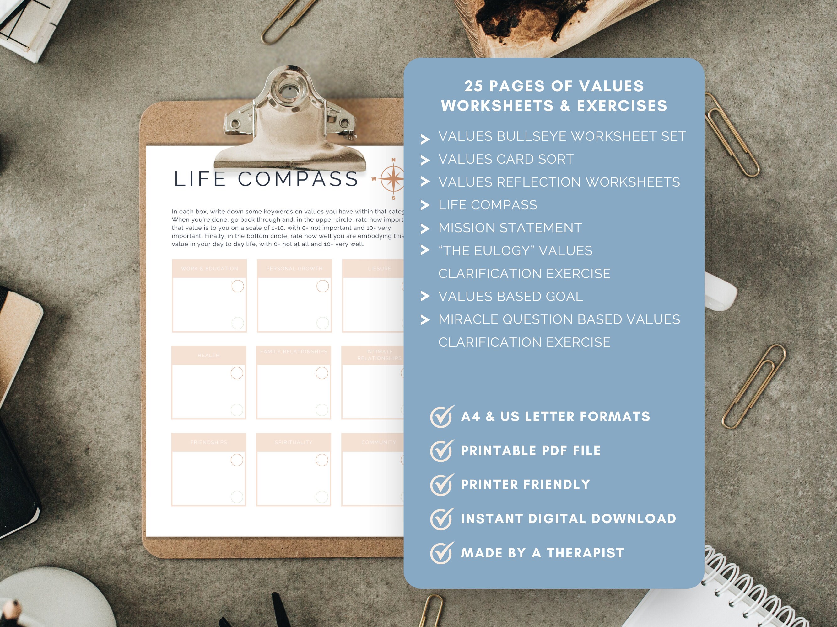 Values Worksheets, ACT Worksheets, Acceptance and Commitment Therapy ...