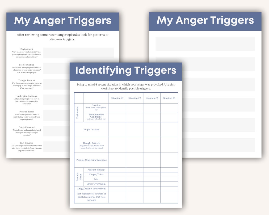 Anger Management Therapy Worksheets, Anger Triggers, Psychology ...