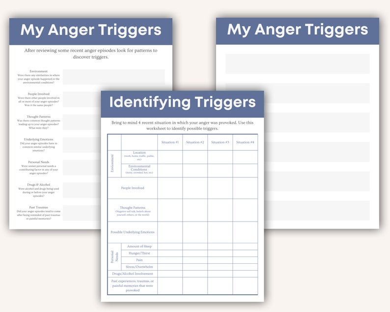 Anger Management Therapy Worksheets, Anger Triggers, Psychology ...