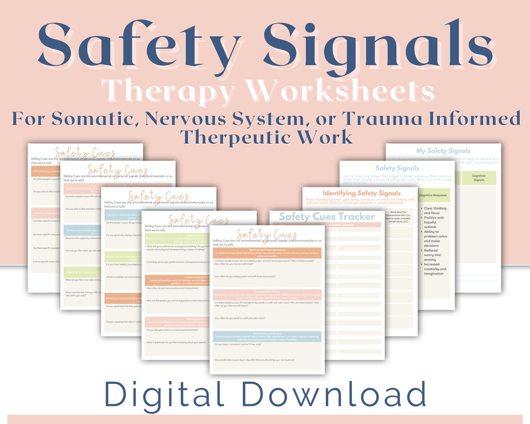 Safety Signals Therapy Worksheets for Somatic, Nervous System, Anxiety ...