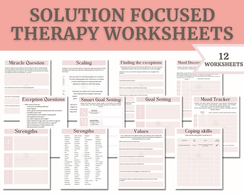 Solution Focused Therapy Worksheets, Therapy Worksheets, Mood Tracker ...