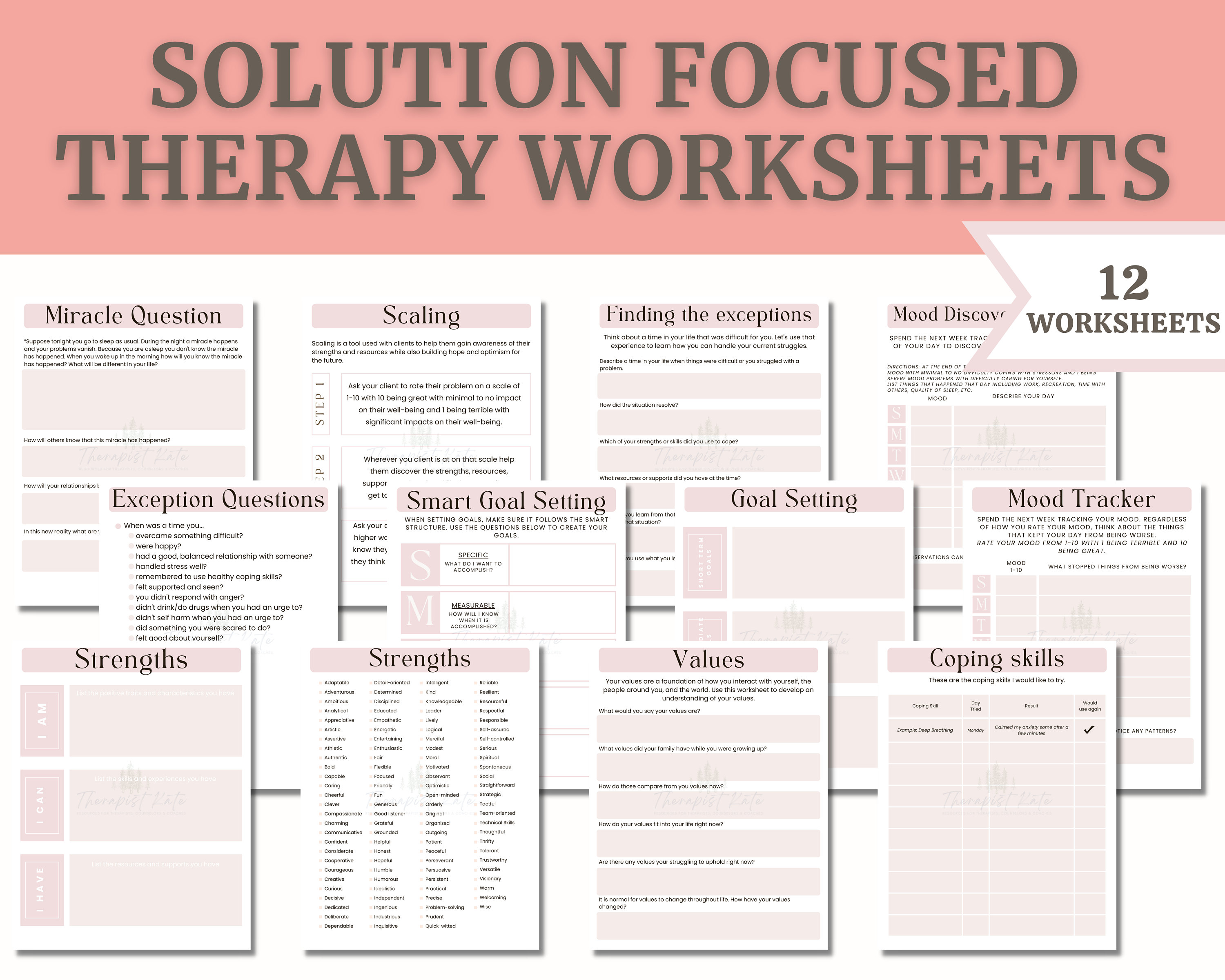Solution Focused Therapy Worksheets, Therapy Worksheets, Mood Tracker ...