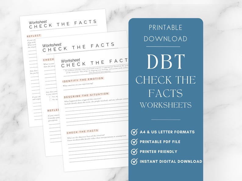 DBT Check the Facts Worksheets: Printable Therapy Worksheets (PDF) - Etsy