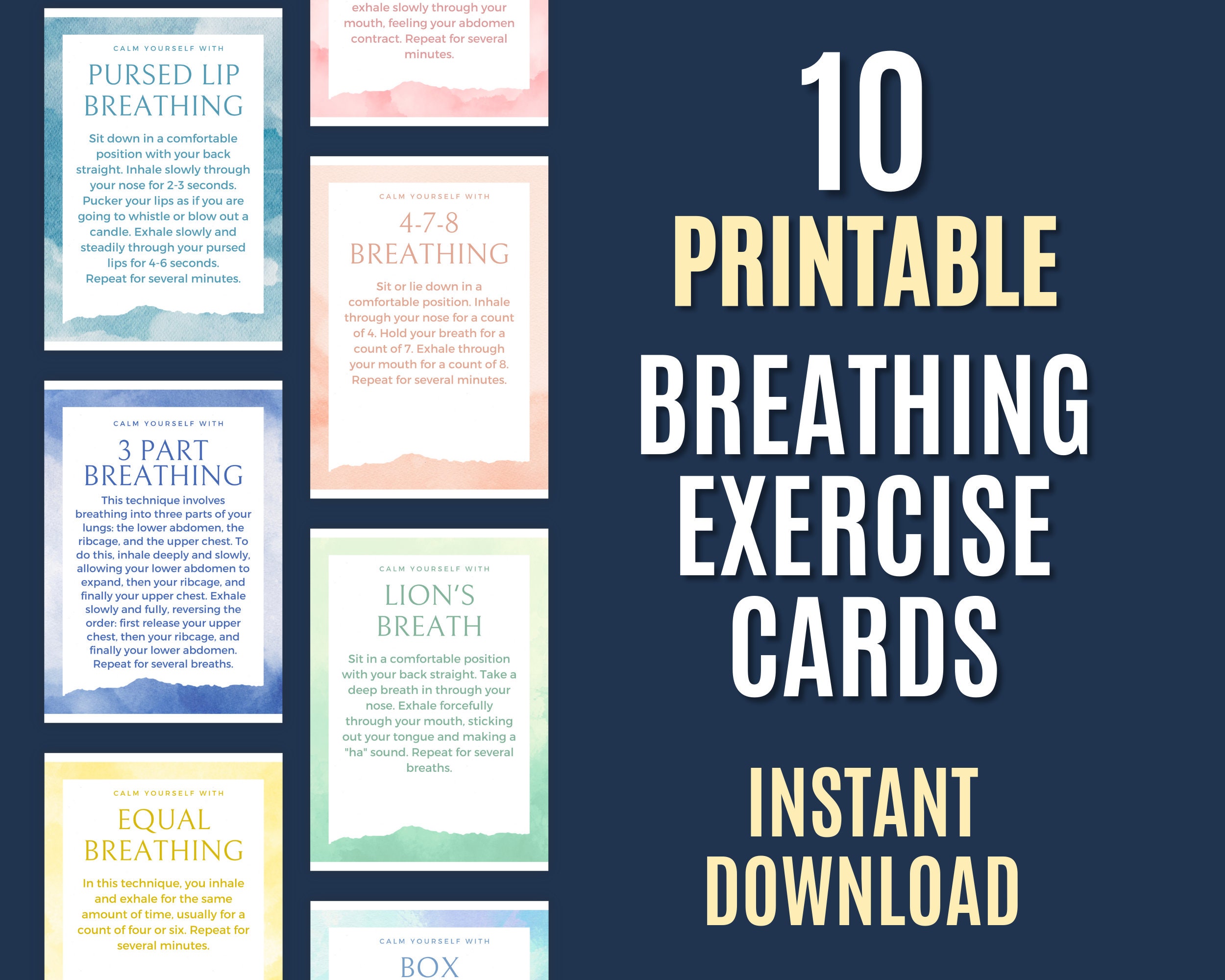 Breathing Exercise Cards: Stress Relief, Mindfulness, Somatic Therapy ...