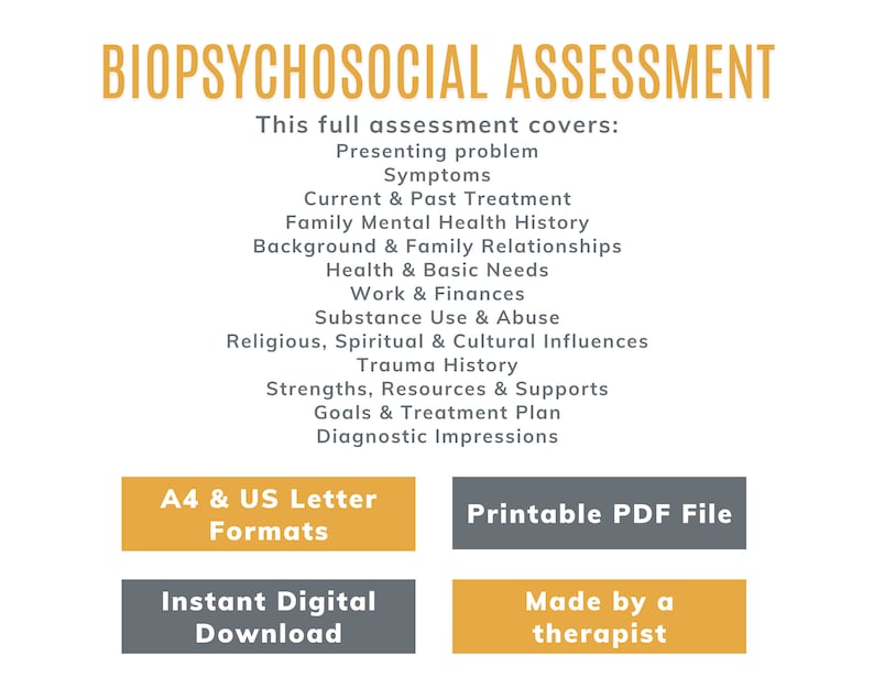Biopsychosocial Assessment | Therapist Resources (PDF Download) - Etsy