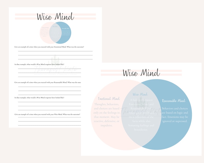 DBT Wise Mind Worksheets, DBT Worksheets, Therapy Worksheets, Social Worker, School Psychology ...