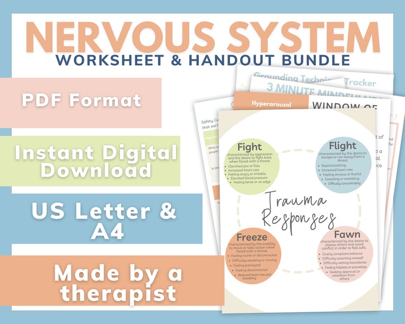Nervous System Therapy Worksheets: Trauma, Polyvagal, Fight or Flight ...