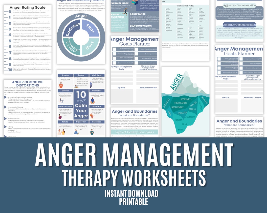 Anger Management Therapy Worksheets for Counselors, Social Workers ...