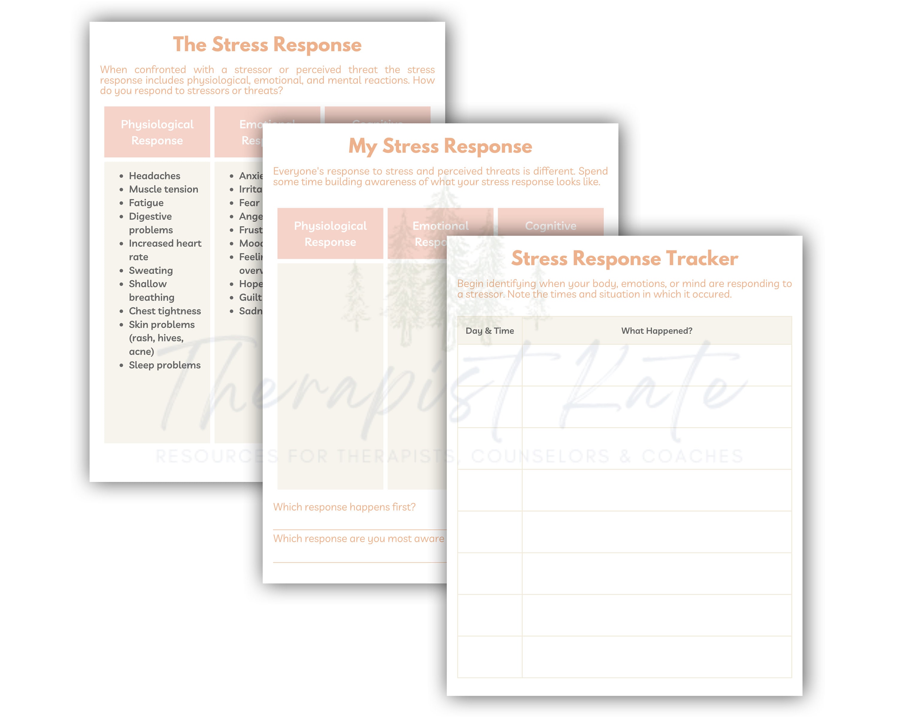 Stress Response Therapy Worksheets for Therapists, Social Workers ...
