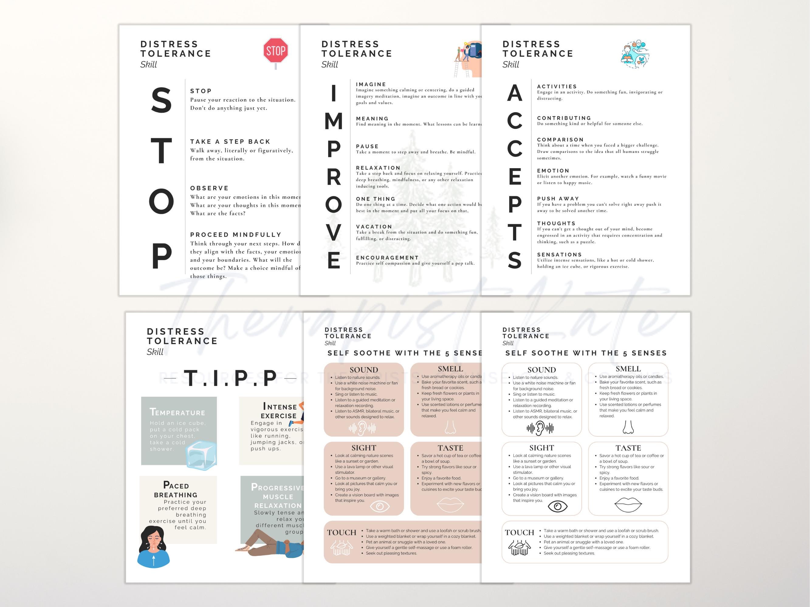 DBT Distress Tolerance Skills Handouts: Therapy Worksheets (printable ...