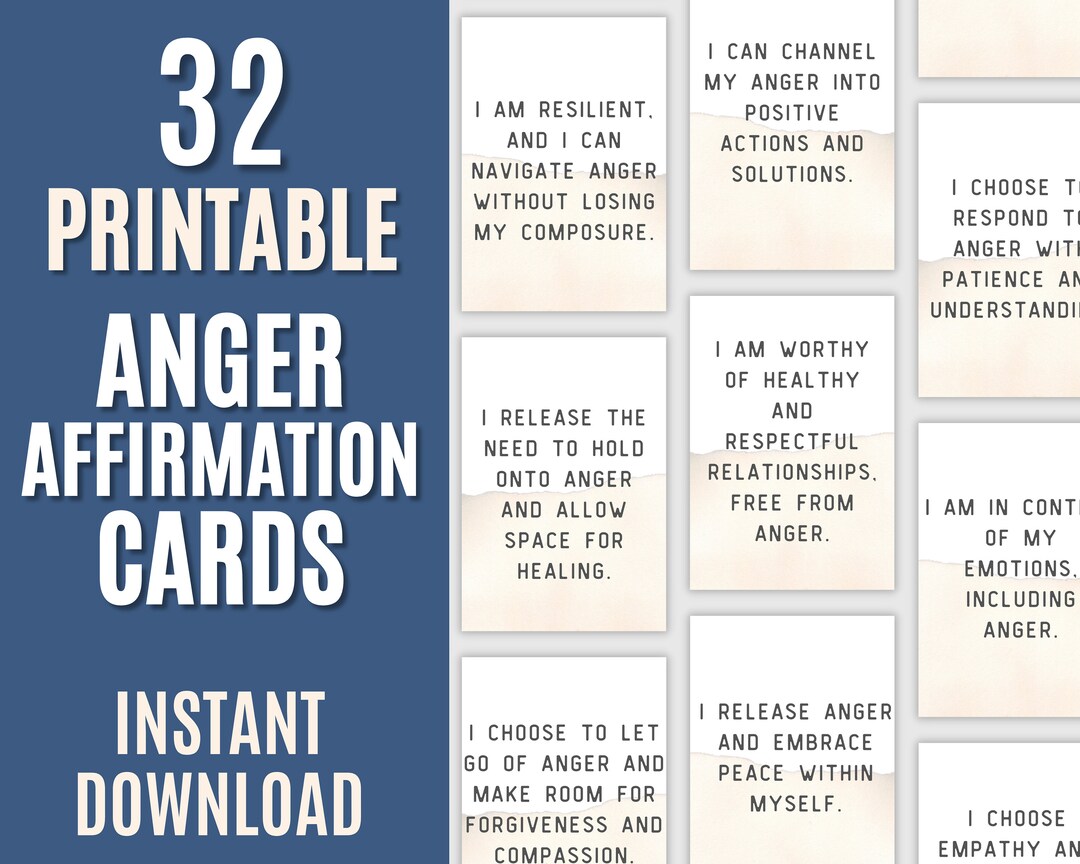 Anger Management Affirmation Cards Therapy Worksheets Social - Etsy