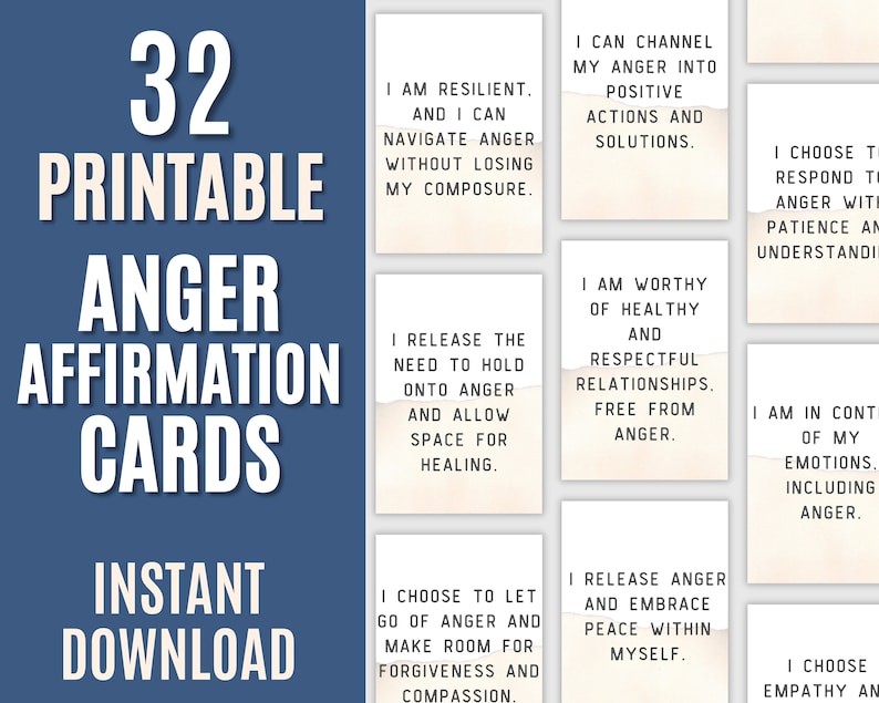 Anger Management Affirmation Cards Therapy Worksheets Social - Etsy