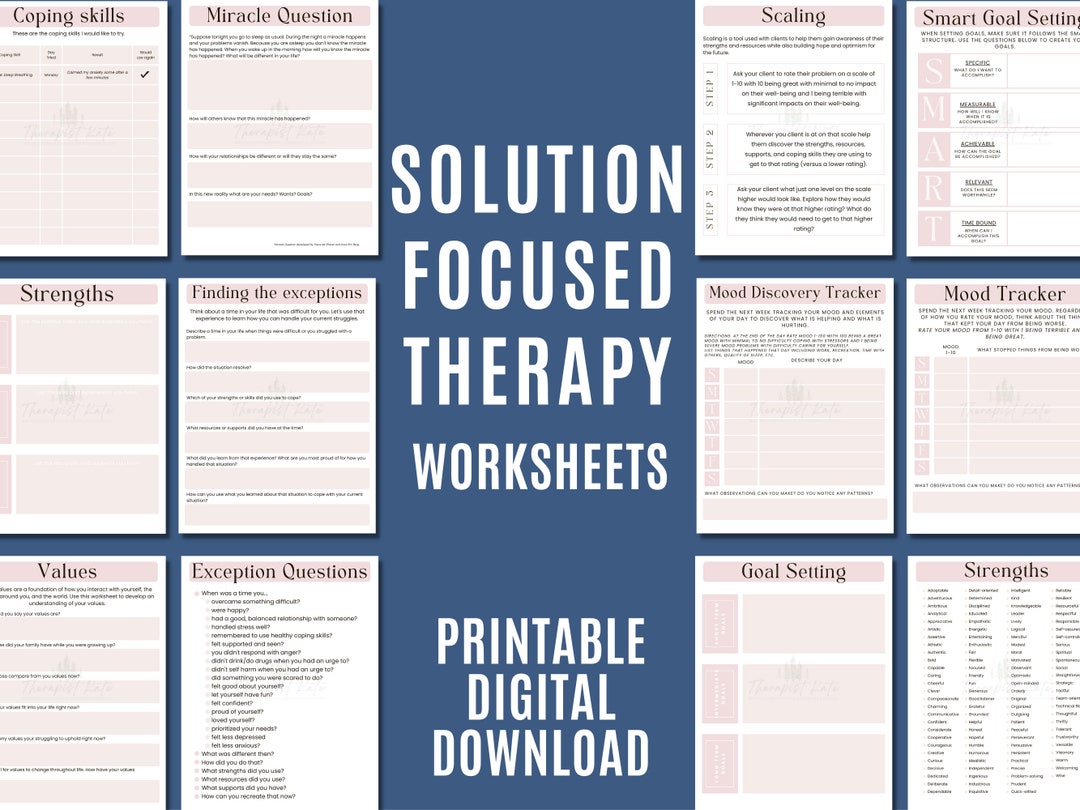 Solution Focused Therapy Worksheets (printable PDF) - Etsy