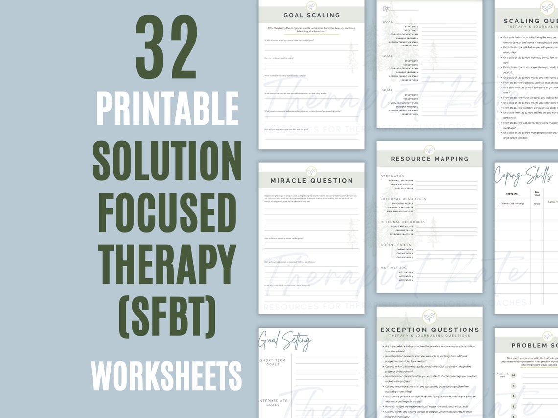 Solution Focused Therapy Worksheet Bundle, SFBT, Therapy Worksheets ...