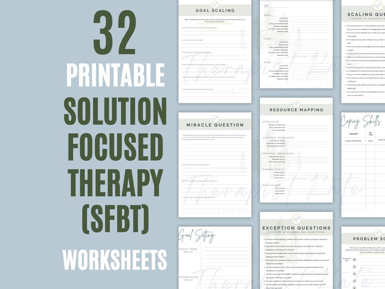 Solution Focused Therapy Worksheet Bundle, SFBT, Therapy Worksheets ...