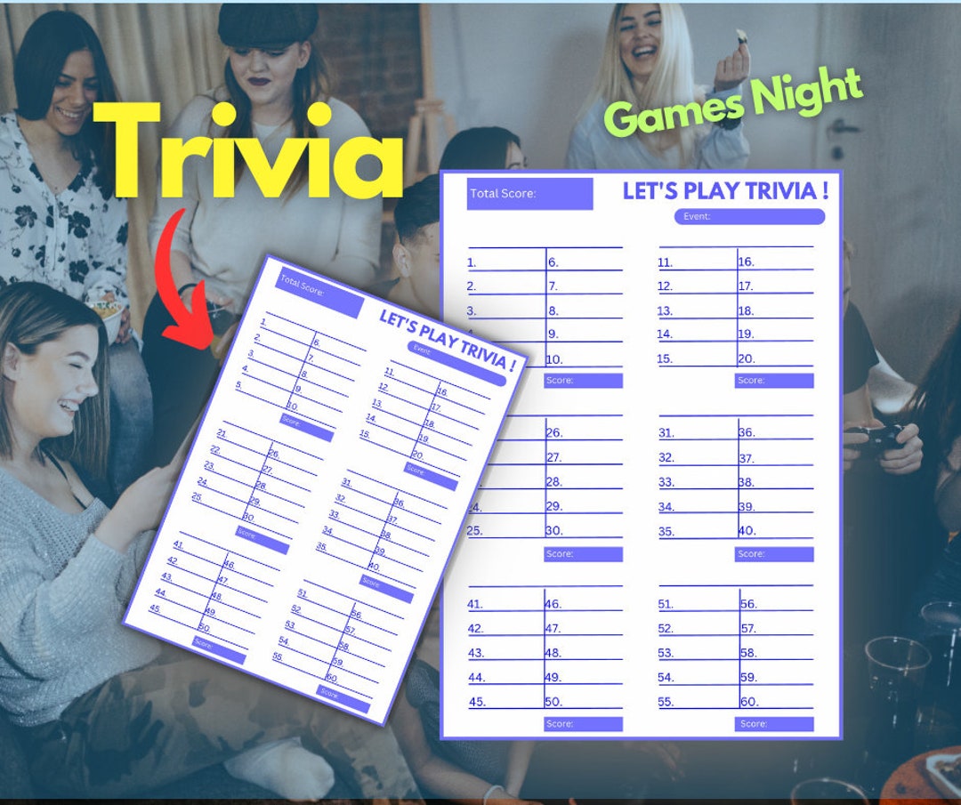 Let's Play Trivia Answer Fill Sheet With Score Tracker Quiz Game ...