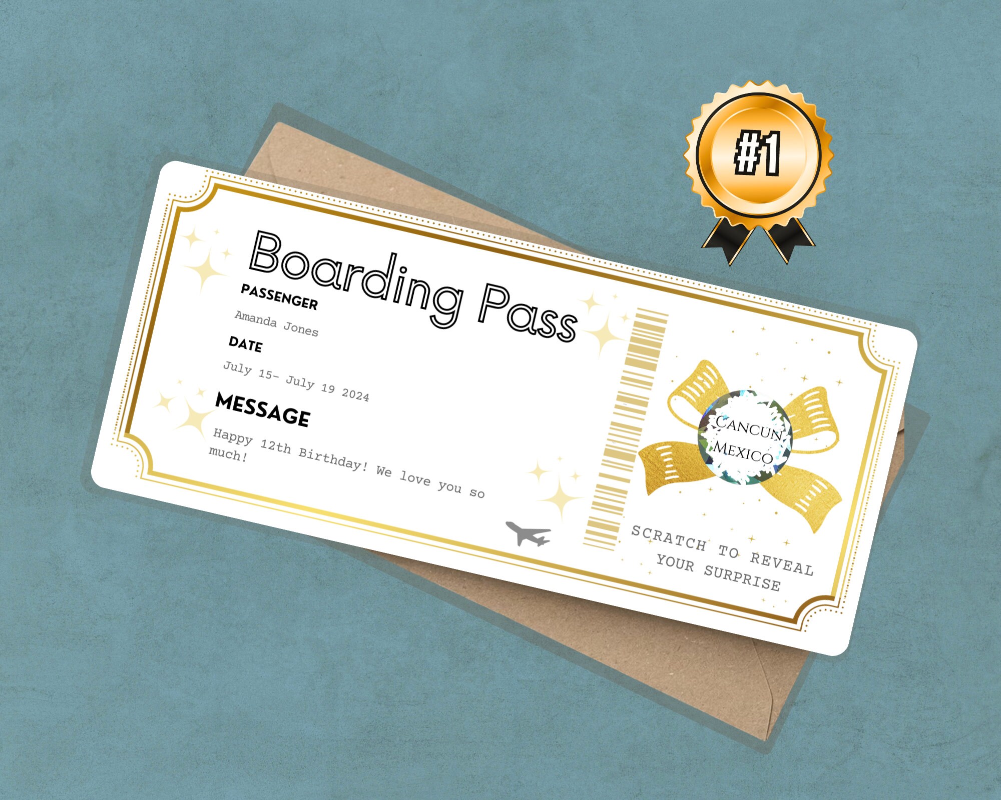 Personalized Boarding Pass Scratch Card, Holiday Scratch off Reveal ...