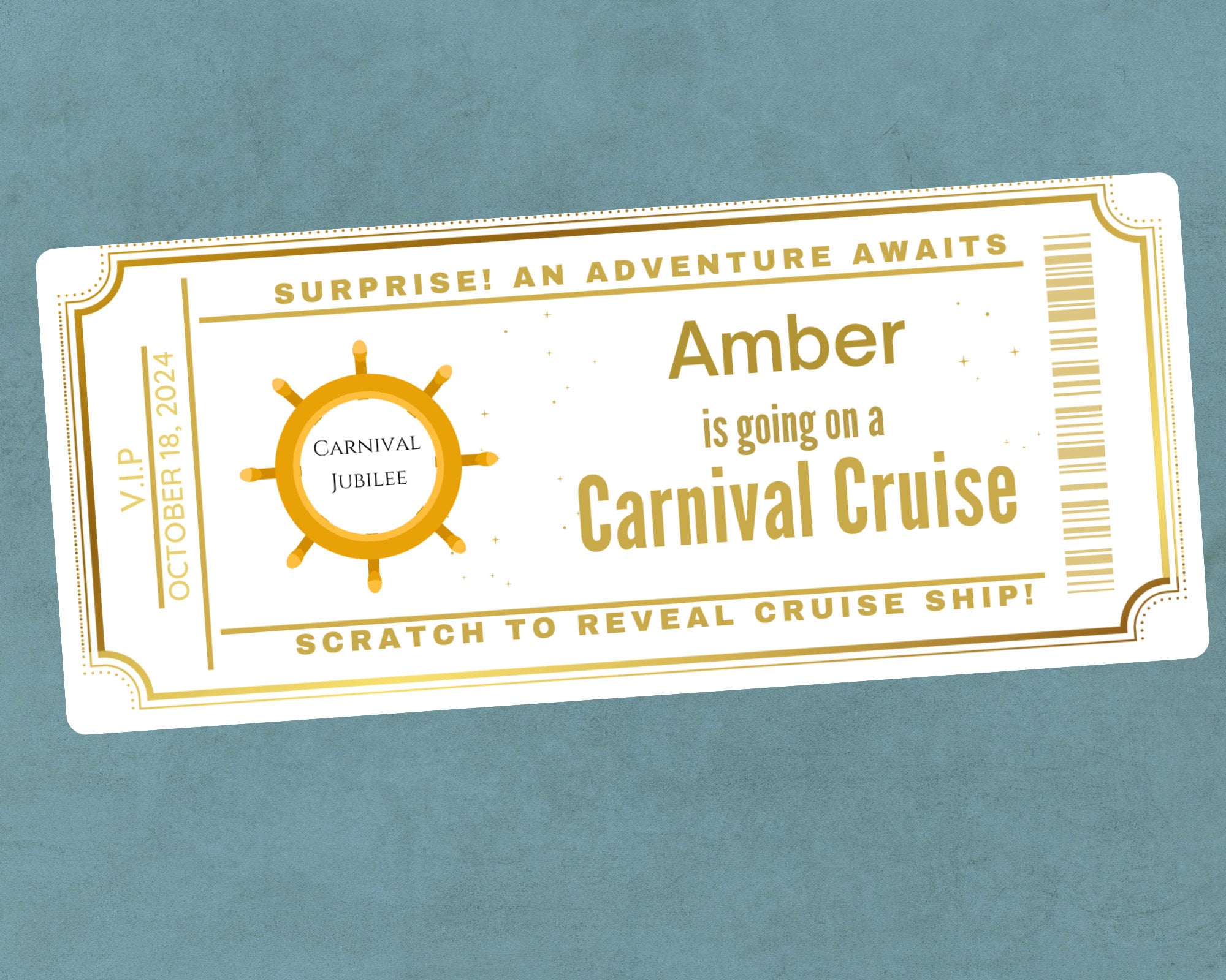 Personalized Cruise Reveal Gift Surprise Scratch Card Ticket, Gold ...