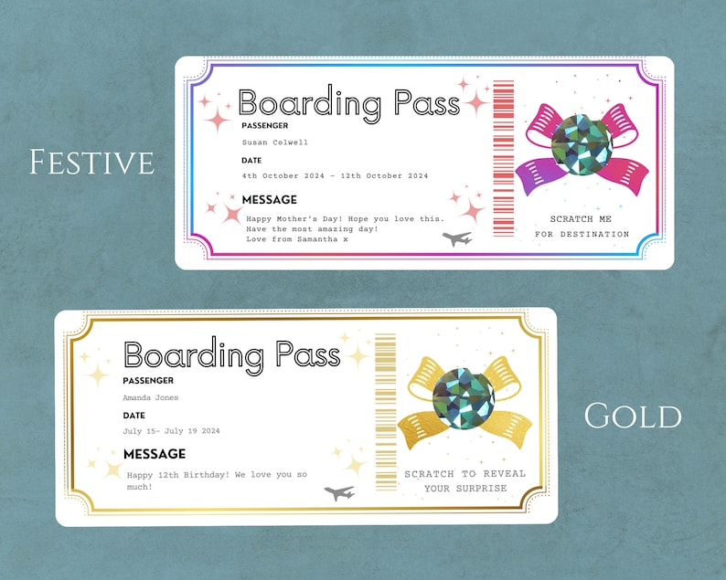 Personalized Boarding Pass Scratch Card, Holiday Scratch off Reveal ...