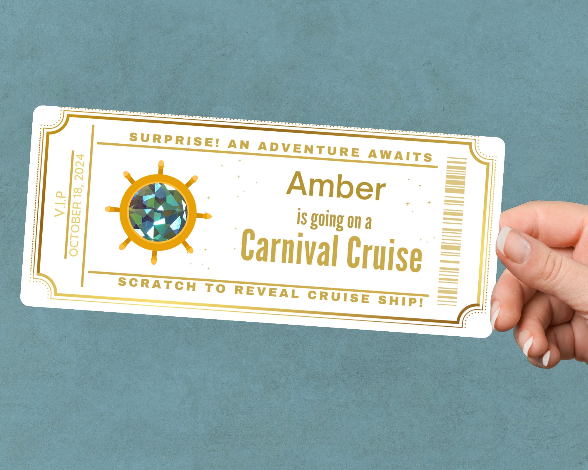 Personalized Cruise Reveal Gift Surprise Scratch Card Ticket, Gold ...