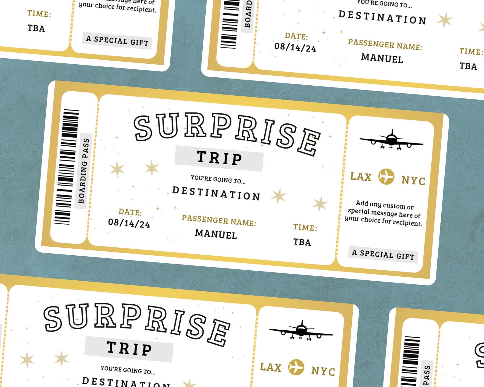 Personalized Boarding Pass Plane Ticket Surprise Trip Gift Voucher ...