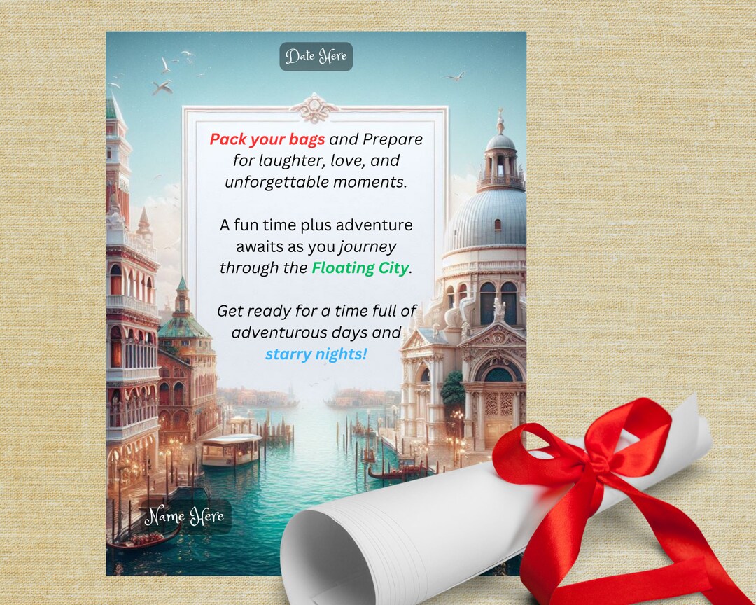 Venice Trip Reveal Surprise Letter Vacation Gift Reveal Personalized ...