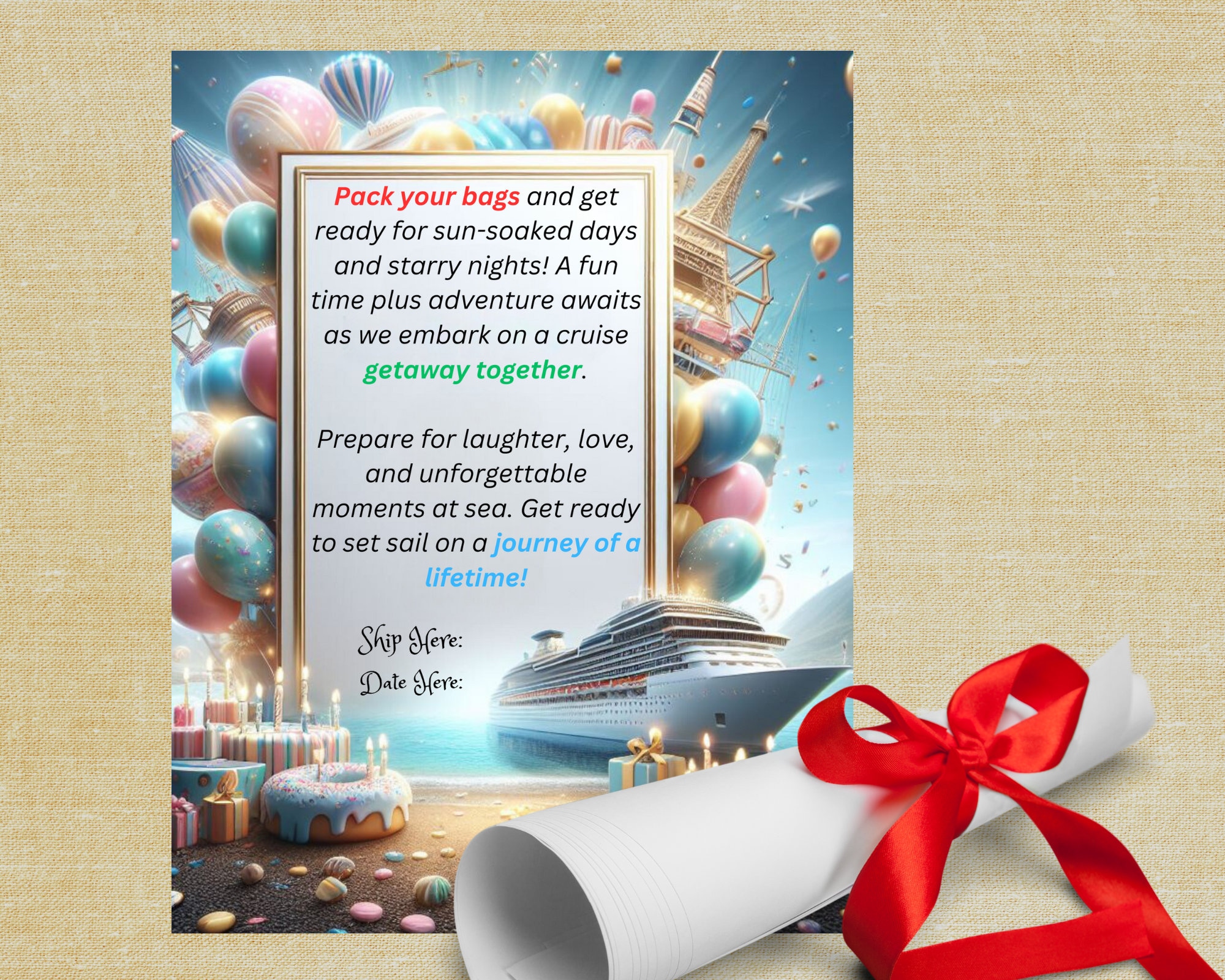 Cruise Reveal Birthday Surprise Letter Vacation Gift Reveal ...